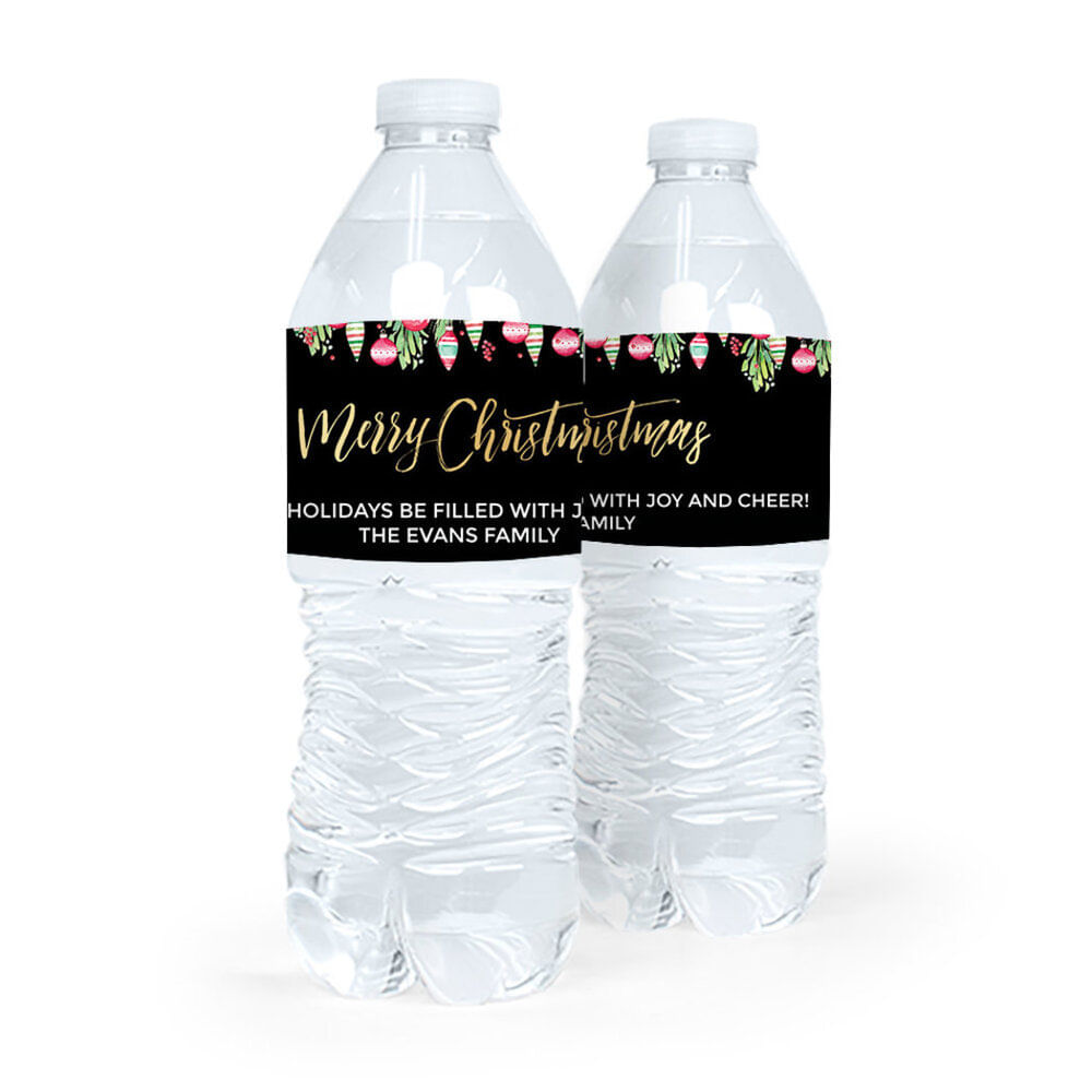 Personalized Christmas Ornate Ornaments Water Bottle Sticker Labels (5 ...