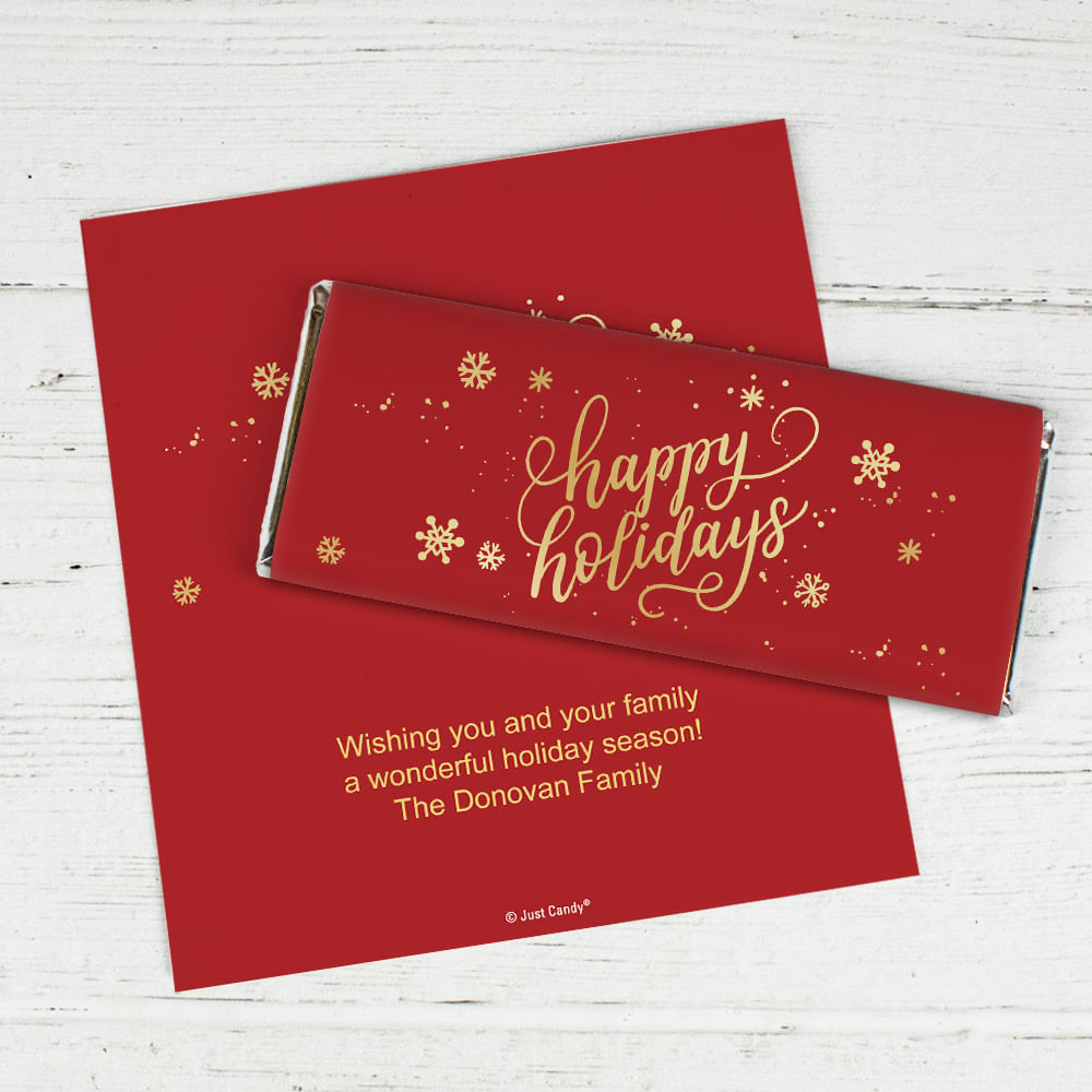 Personalized Happy Holidays Chocolate Bar Wrappers Only - JustCandy.com