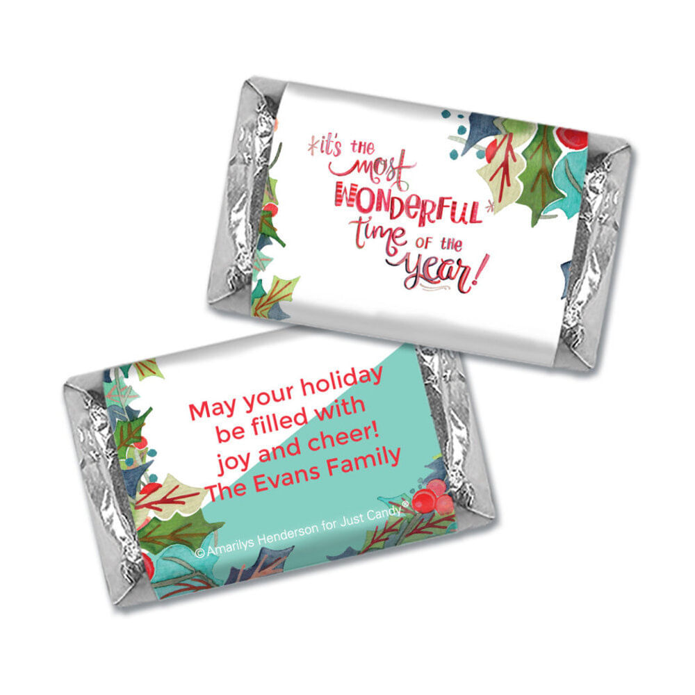 Personalized Christmas Wonderful Time Mini Wrappers - JustCandy.com