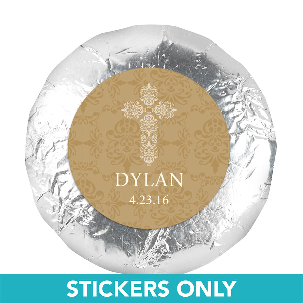 Confirmation 1.25" Sticker Elegant Cross (48 Stickers) - JustCandy.com