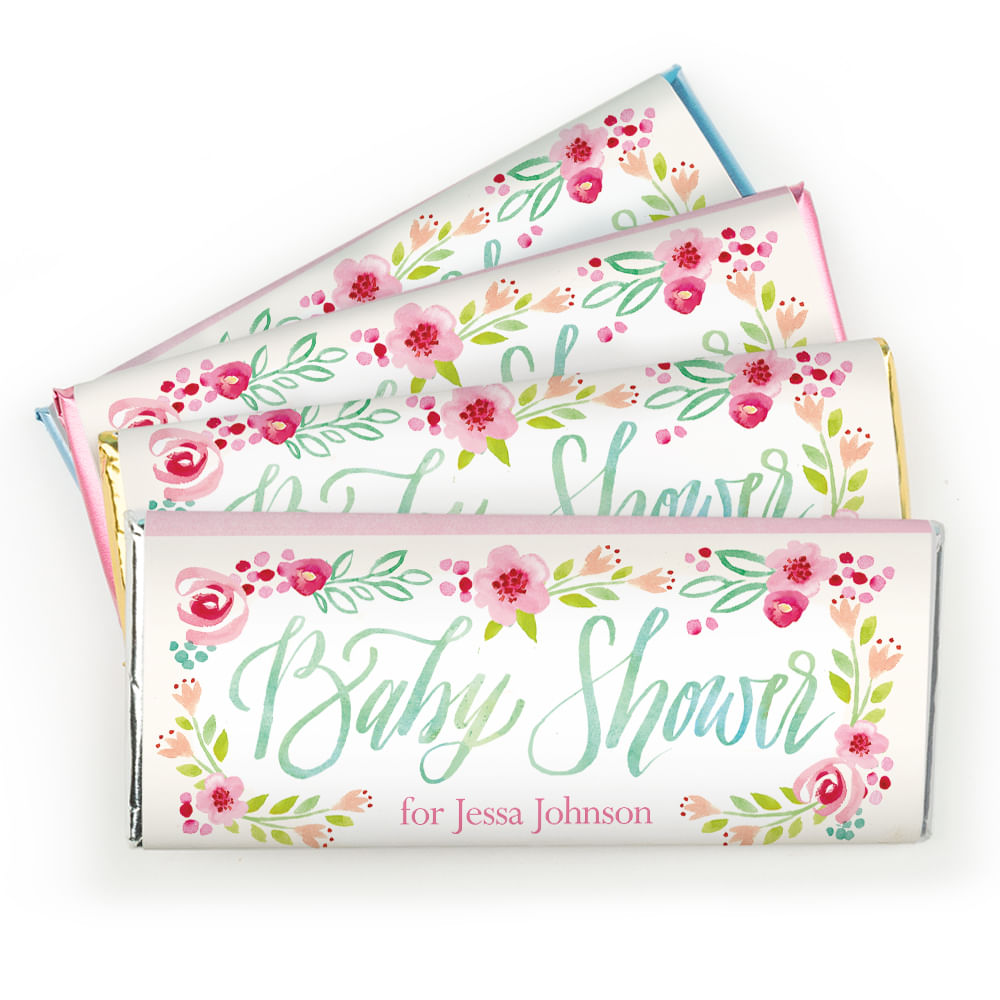 Personalized Bonnie Marcus Baby Shower Watercolor Flowers Chocolate Bar ...