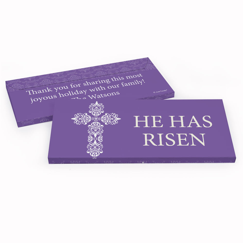Deluxe Personalized Easter Purple Cross Candy Bar Favor Box - JustCandy.com