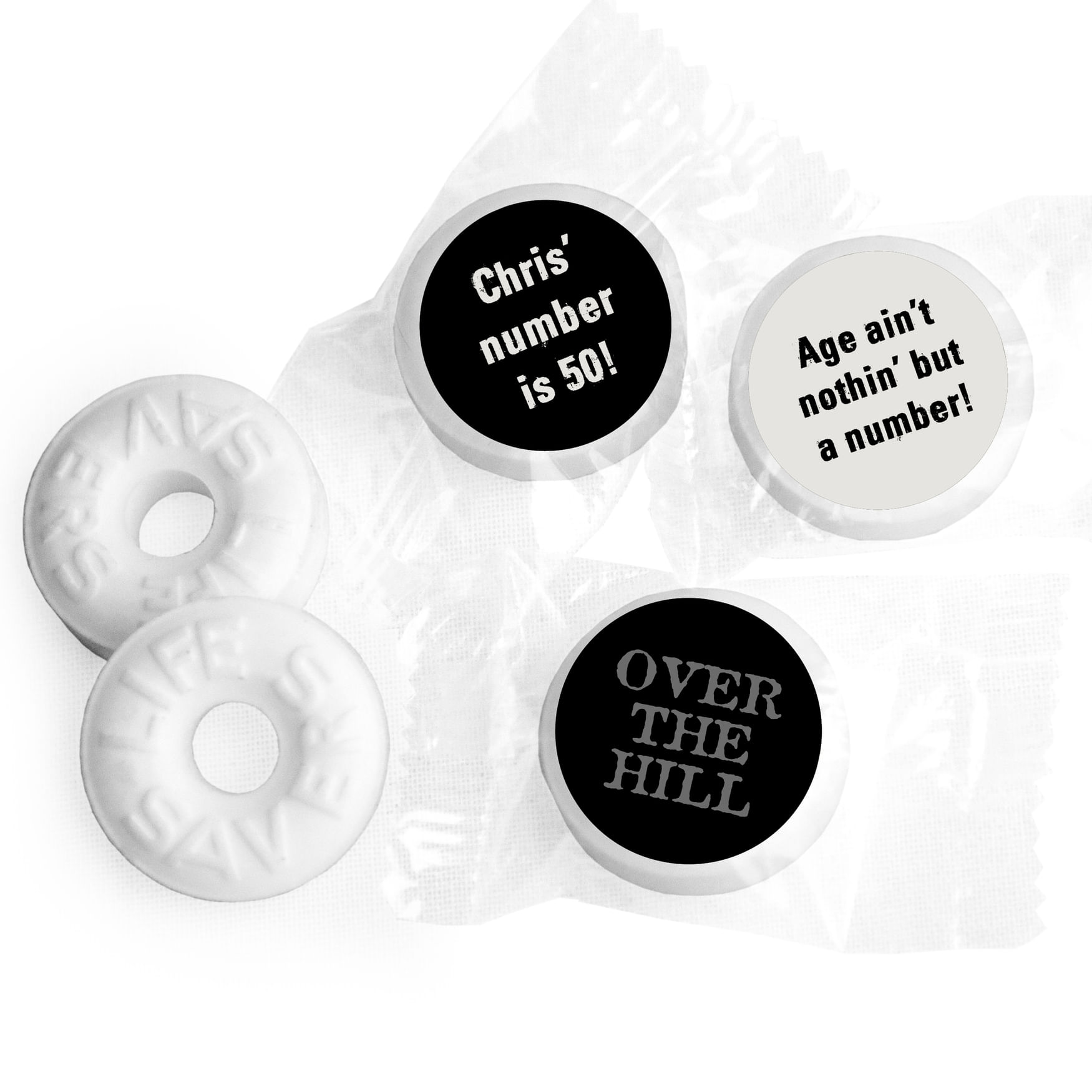 50th Birthday Personalized Life Savers Mints Over the Hill - JustCandy.com