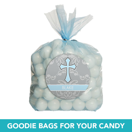 Personalized Boy Baptism Classic Cross Deluxe Candy Buffet - JustCandy.com