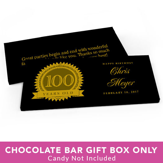 Deluxe Personalized Birthday 100th Milestones Seal Candy Bar Favor Box ...