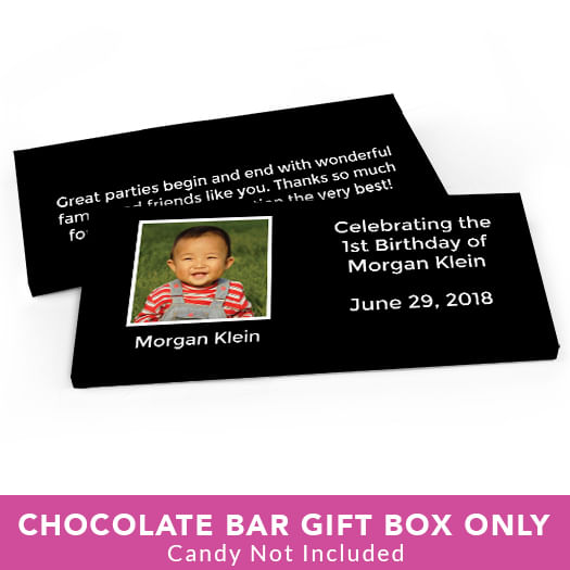 Deluxe Personalized First Birthday Photo & Message Candy Bar Favor Box ...