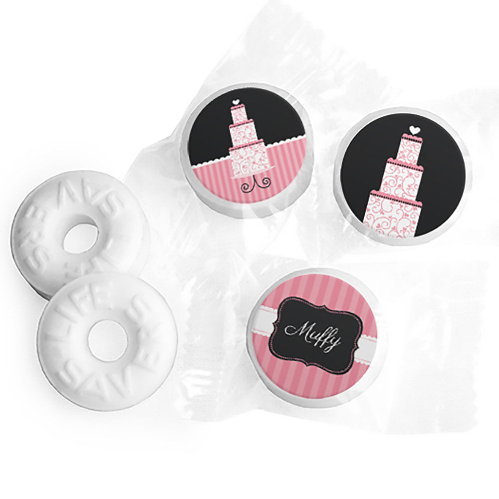 Personalized Bridal Shower Pink Cake Life Savers Mints - JustCandy.com