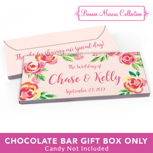 Deluxe Personalized Wedding Pink Flowers Candy Bar Favor Box ...