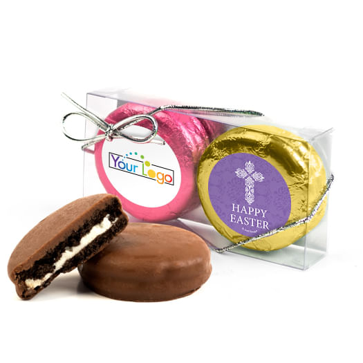 Add Your Logo Easter Purple Cross 2Pk Pink & Gold Foiled Chocolate ...