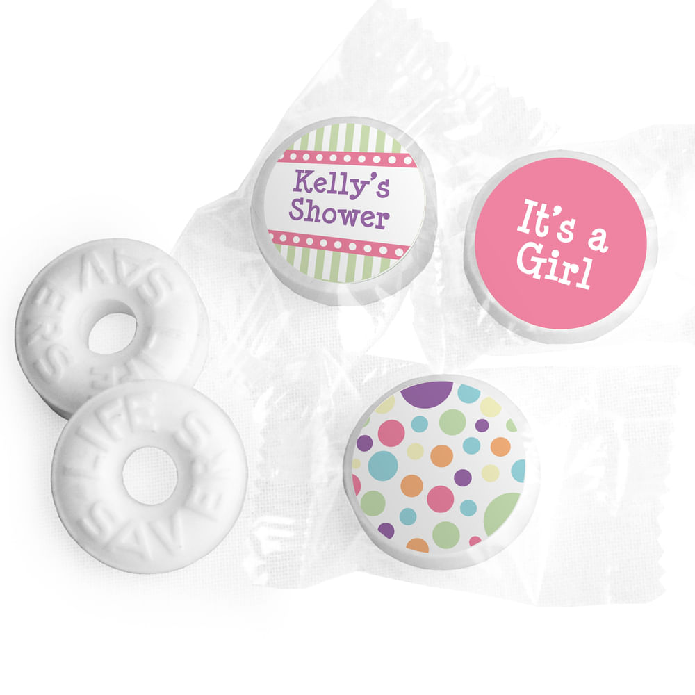 Baby Shower Pink Stripe Personalized LIFE SAVERS Mints - JustCandy.com