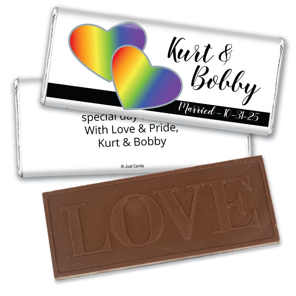 Personalized LGBT Wedding Rainbow Hearts Embossed Chocolate Bar ...