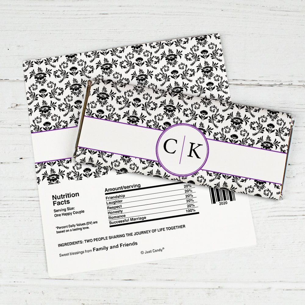 Wedding Favor | Personalized Chocolate Bar Wrappers | Monogram Jacquard ...