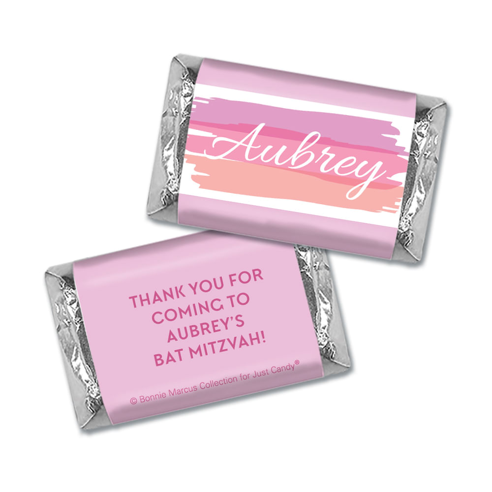 Bat Mitzvah Personalized Pink Watermark Miniatures Wrappers - JustCandy.com
