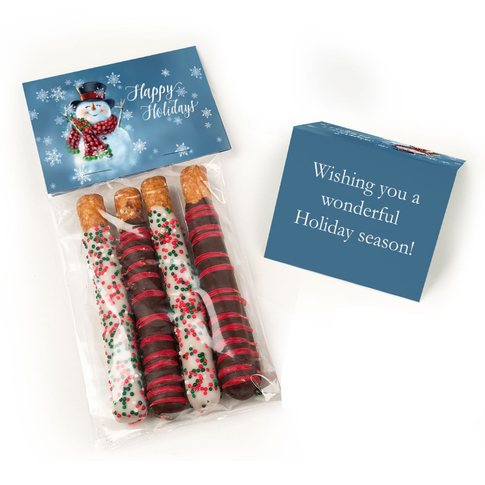 Happy Holidays Snowman Belgian Chocolate Covered Pretzel Sticks (4pcs ...