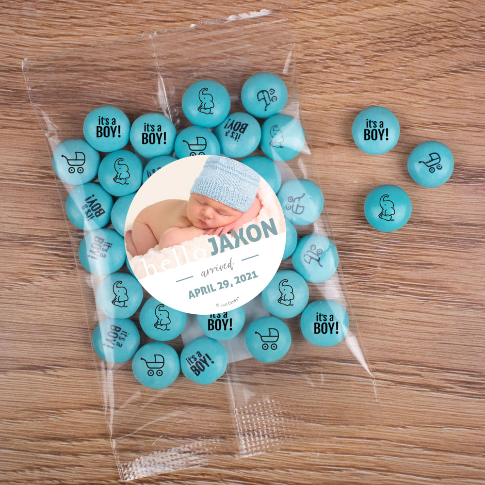 Personalized Boy Birth Announcement Candy Say Hello Photo Candy Bag ...