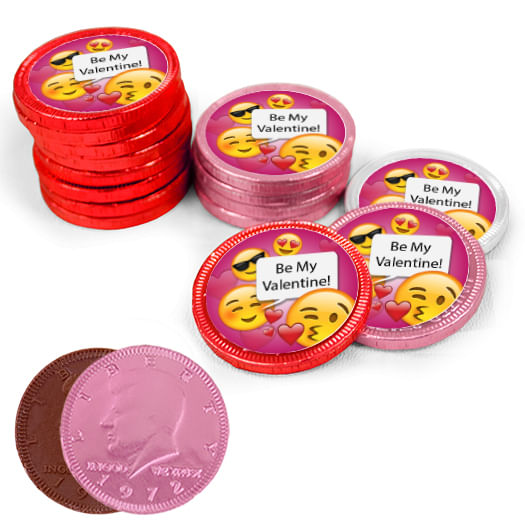 Valentine's Day Emoji Milk Chocolate Red, Pink and White Coins with ...