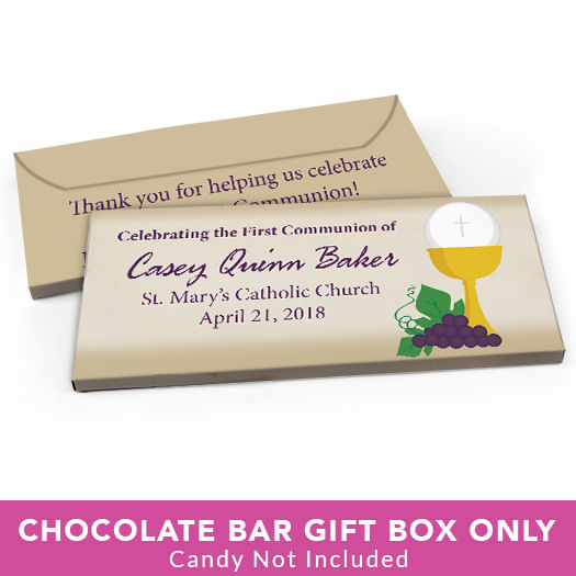 Deluxe Personalized First Communion Chalice & Eucharist Candy Bar Favor ...