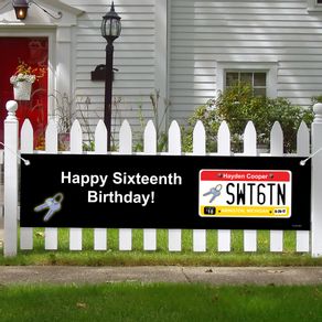 Personalized Birthday Sweet 16 License Plate 5 Ft. Banner - JustCandy.com