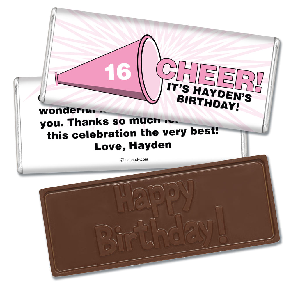 Birthday | Personalized Embossed Bar | Sweet 16 Cheer - JustCandy.com