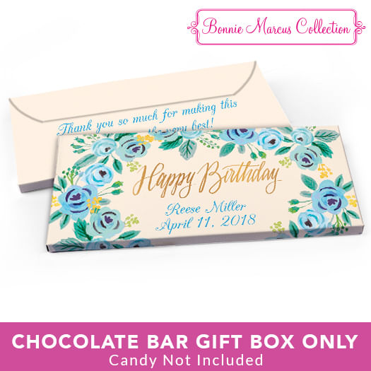 Deluxe Personalized Birthday Blue Flowers Candy Bar Favor Box ...