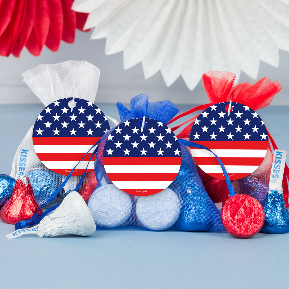 Independence Day Stars & Stripes Milk Chocolate Kisses in Organza Bags ...