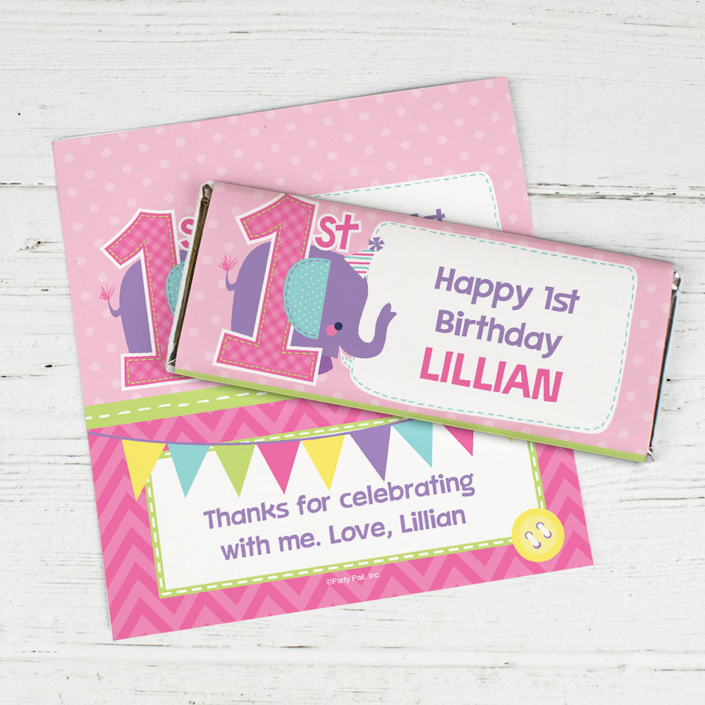 Personalized Birthday Elephant Chocolate Bar Wrappers - JustCandy.com