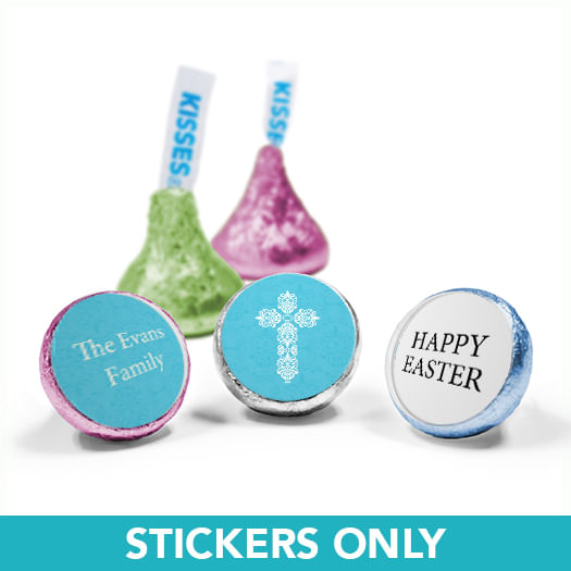 Personalized Easter Blue Cross 3/4" Sticker (108 Stickers) - JustCandy.com