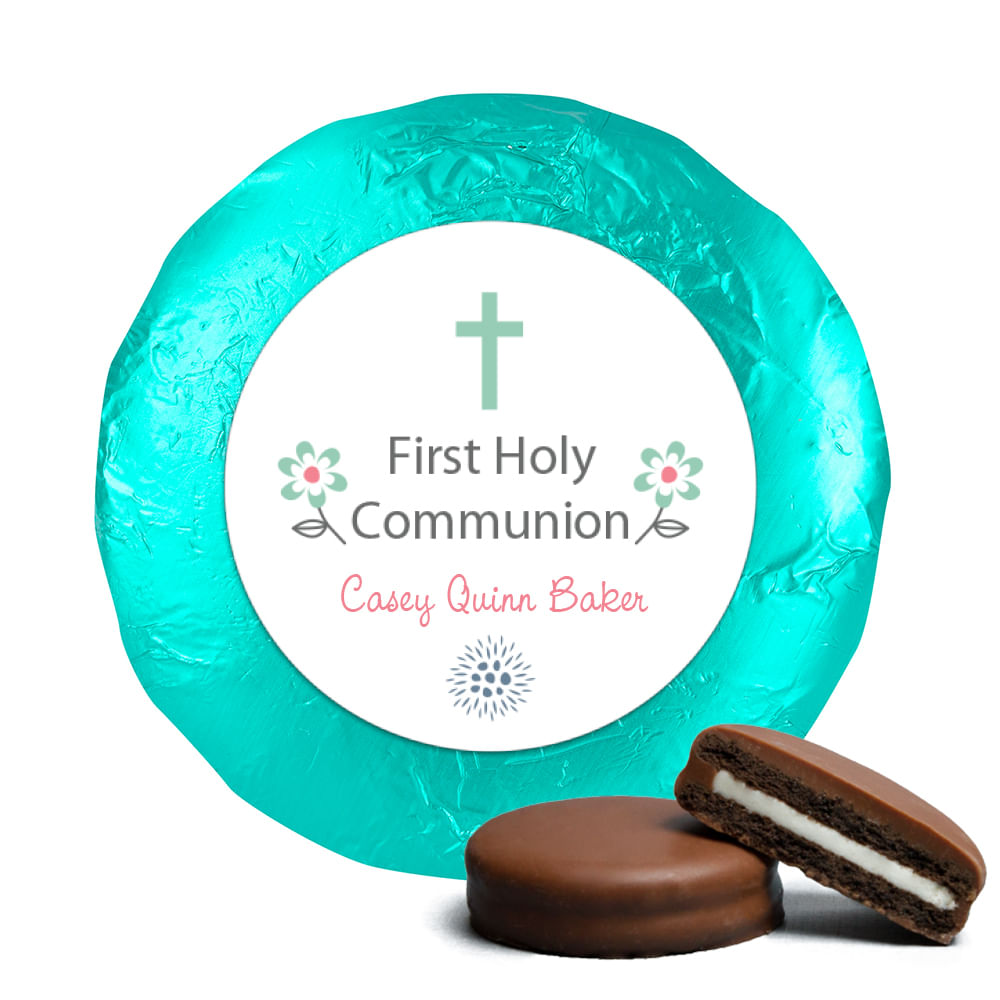 First Communion Chocolate Covered Oreos Blooming Flowers - JustCandy.com