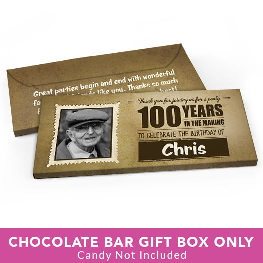 Deluxe Personalized Birthday 100th Candy Bar Favor Box - JustCandy.com