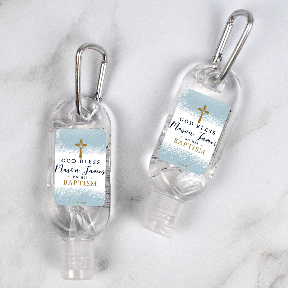 Personalized Baptism Hand Sanitizer with Carabiner Watercolor God Bless ...
