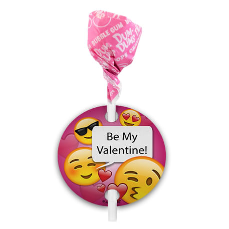 Valentine's Day Emoji Dum Dums with Gift Tag (75 pops) - JustCandy.com