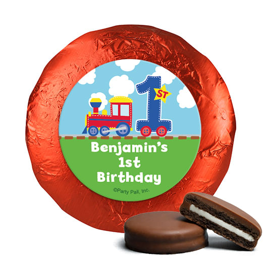 Personalized First Birthday Train Chocolate Covered Oreos - JustCandy.com