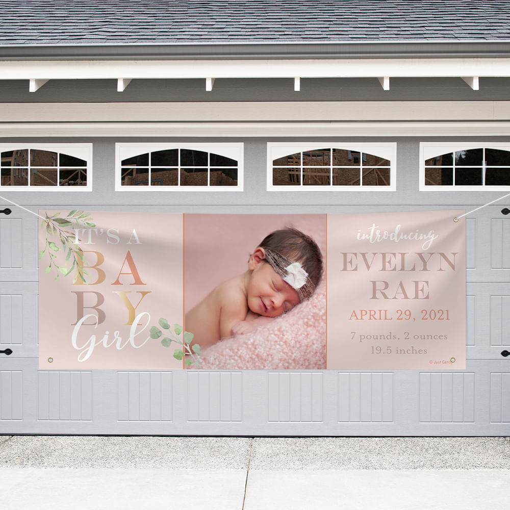 Personalized Birth Announcement Garage Banner - Welcome Baby Girl ...
