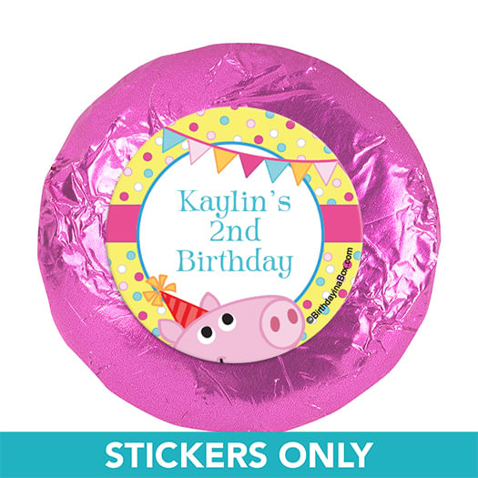 Personalized Birthday Pigs & Dots 1.25" Stickers (48 Stickers ...