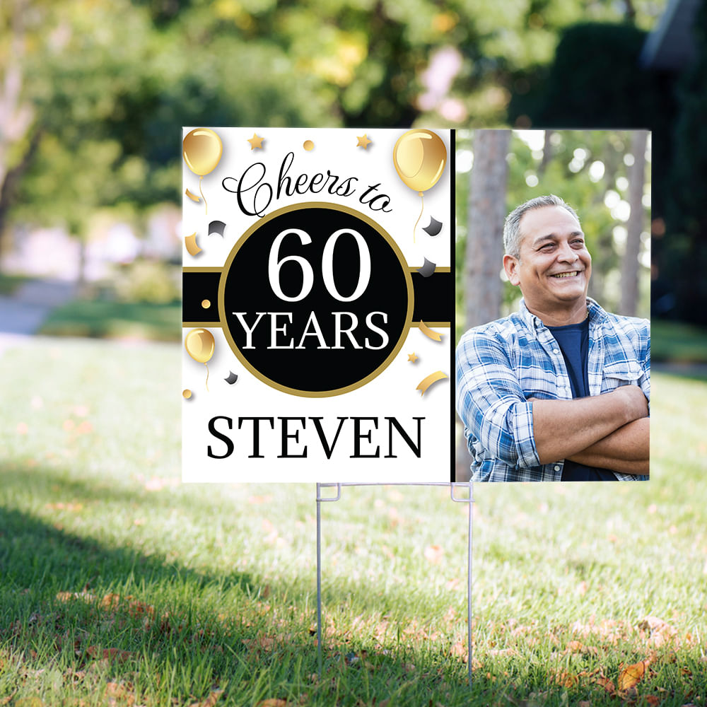 60th Birthday Yard Sign Personalized - Milestone Cheers with Photo ...