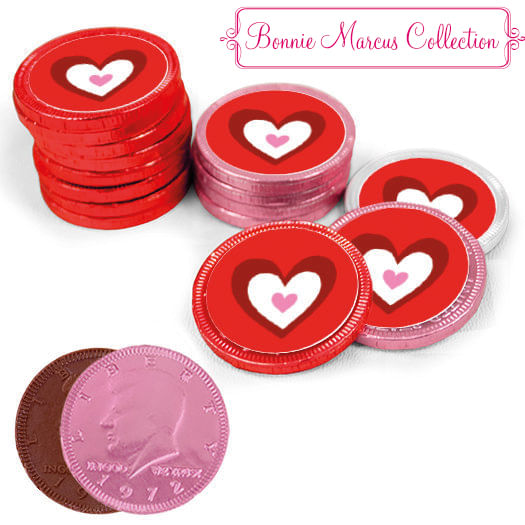 Valentine's Day Milk Chocolate Red, Pink and White Coins with Stickers ...