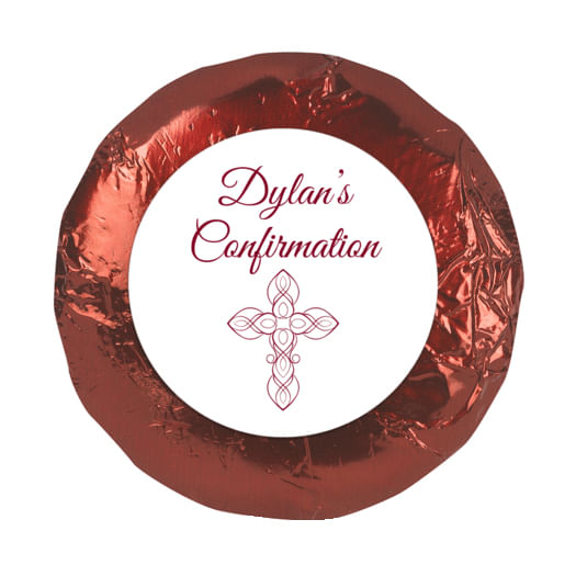 Confirmation 1.25" Sticker White Cross on Crimson Red (48 Stickers ...