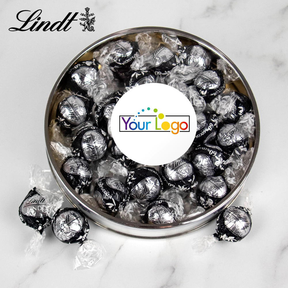 Personalized Add Your Logo Large Silver Lindt Gift Tin - JustCandy.com