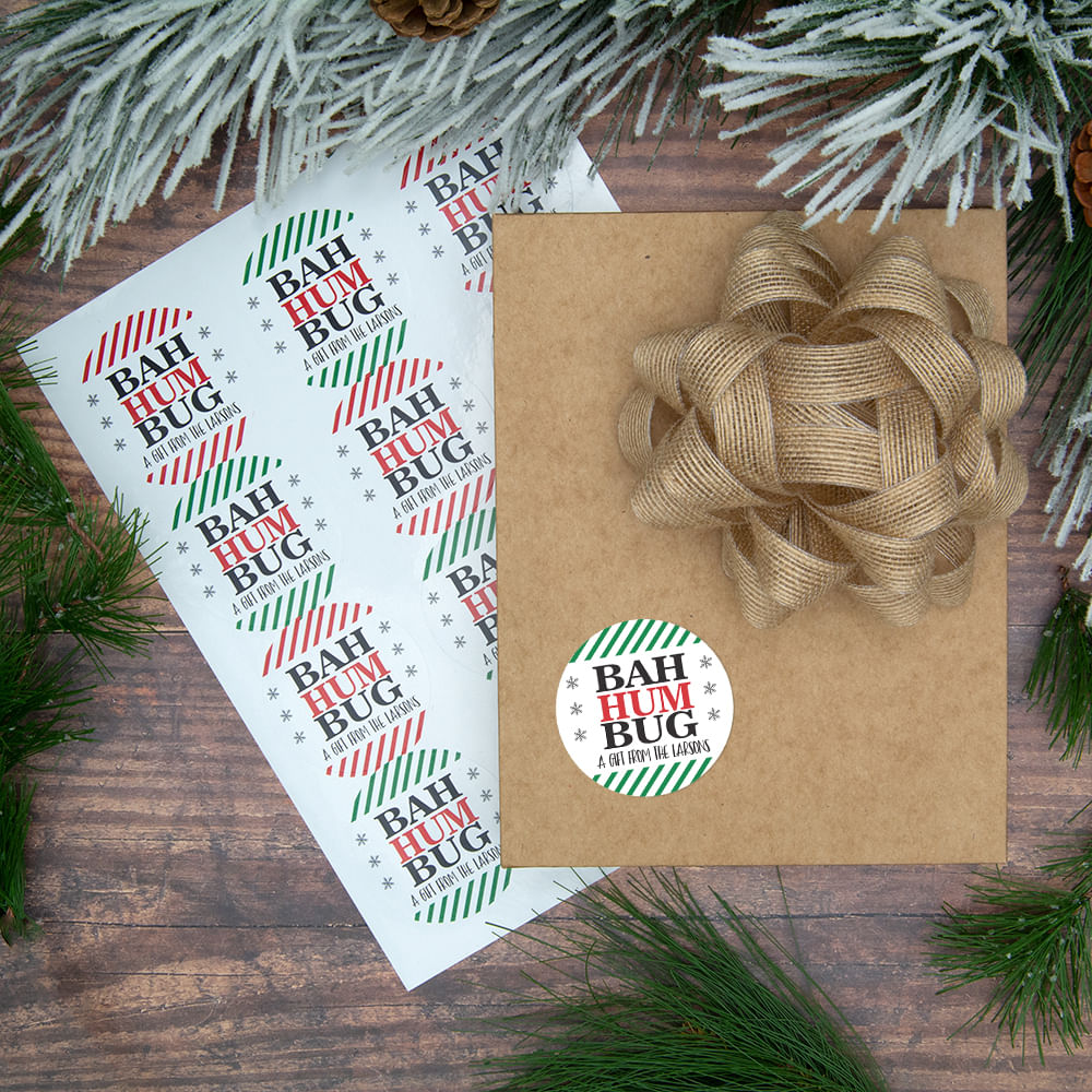 Personalized Bah Hum Bug Labels (72 Pack) - JustCandy.com