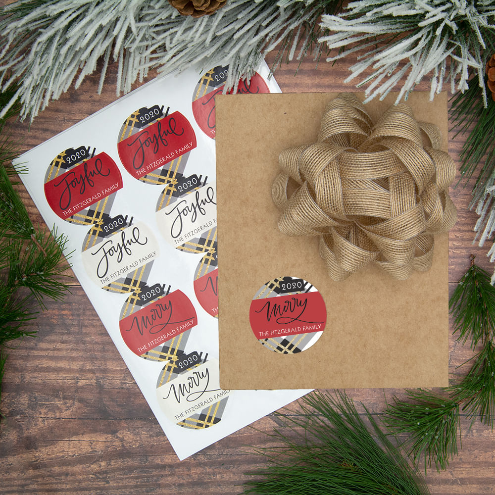 Personalized Joyful Merry Plaid Labels (72 Pack) - JustCandy.com