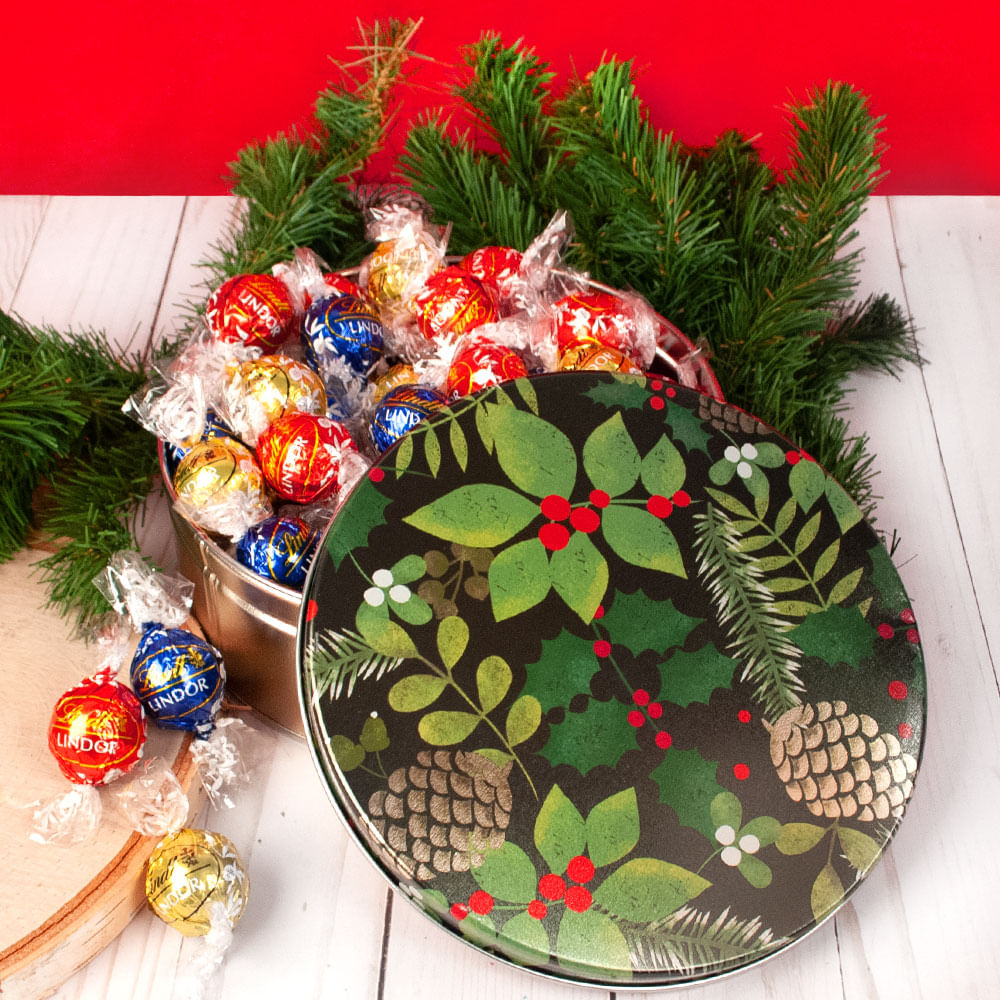 Golden Pinecones Christmas Gift Tin Lindt Truffles (35pcs) - JustCandy.com