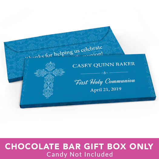 Deluxe Personalized First Communion Elegant Cross Candy Bar Favor Box ...