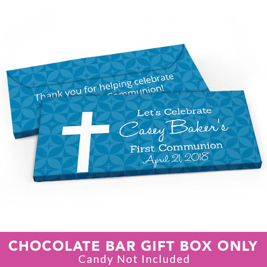 Deluxe Personalized First Communion Initial Cross Candy Bar Favor Box ...