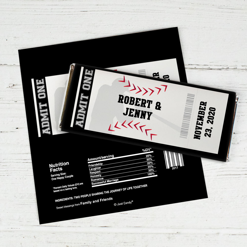 Wedding Favor | Personalized Chocolate Bar Wrappers | Baseball Ticket ...