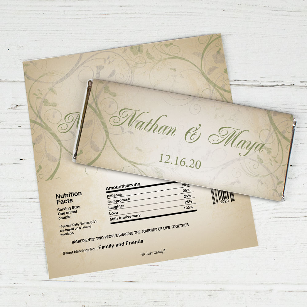 Wedding Favor | Personalized Chocolate Bar Wrappers | Monogram Leaves ...