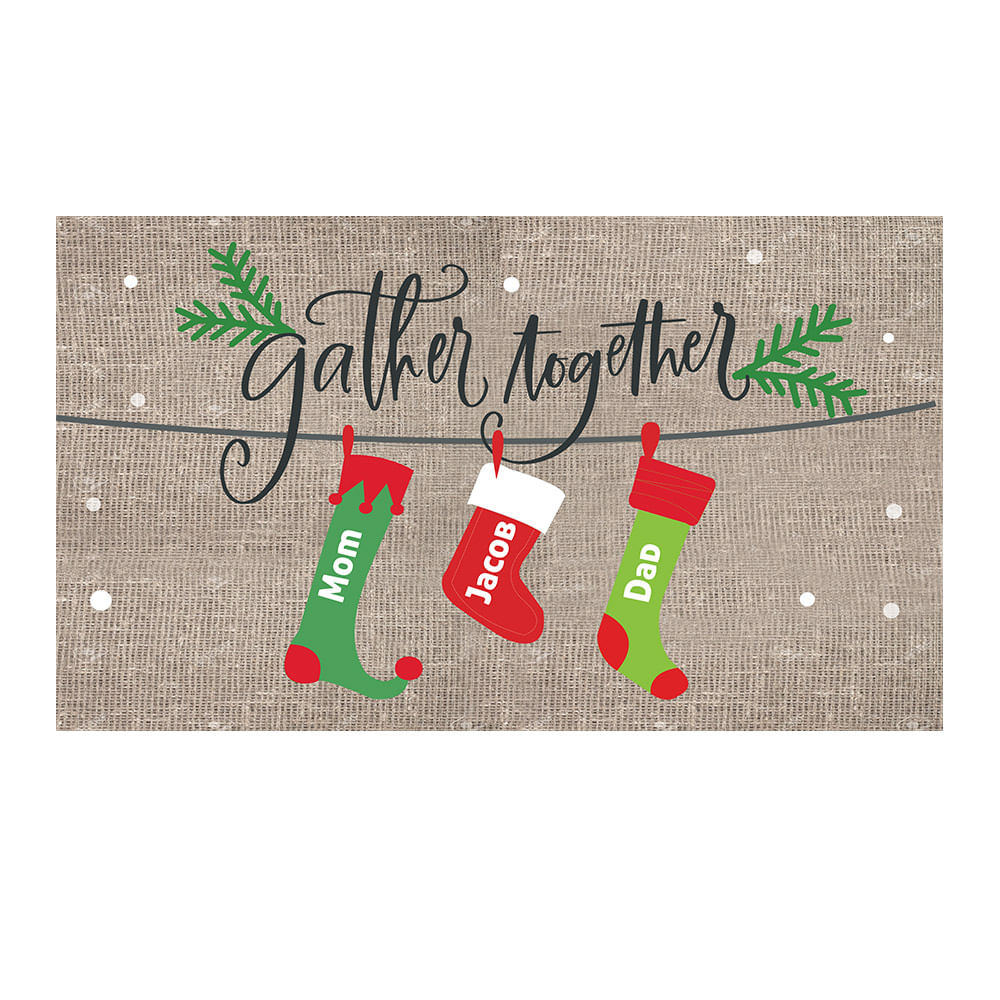 Personalized Doormat Gather Together Stocking Family of 3 - JustCandy.com