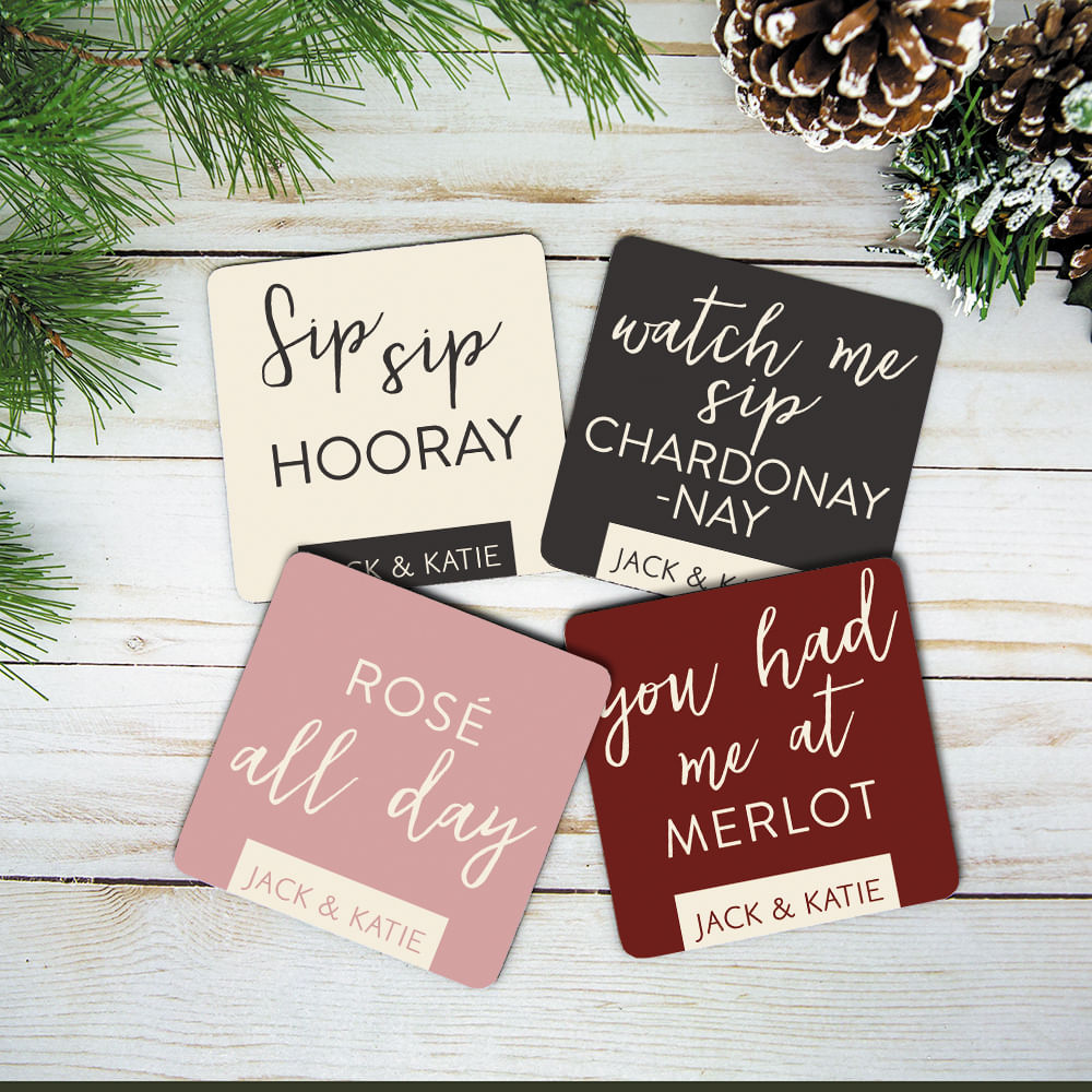 Personalized Cork Coaster (Set of 4)- Wine Puns - JustCandy.com