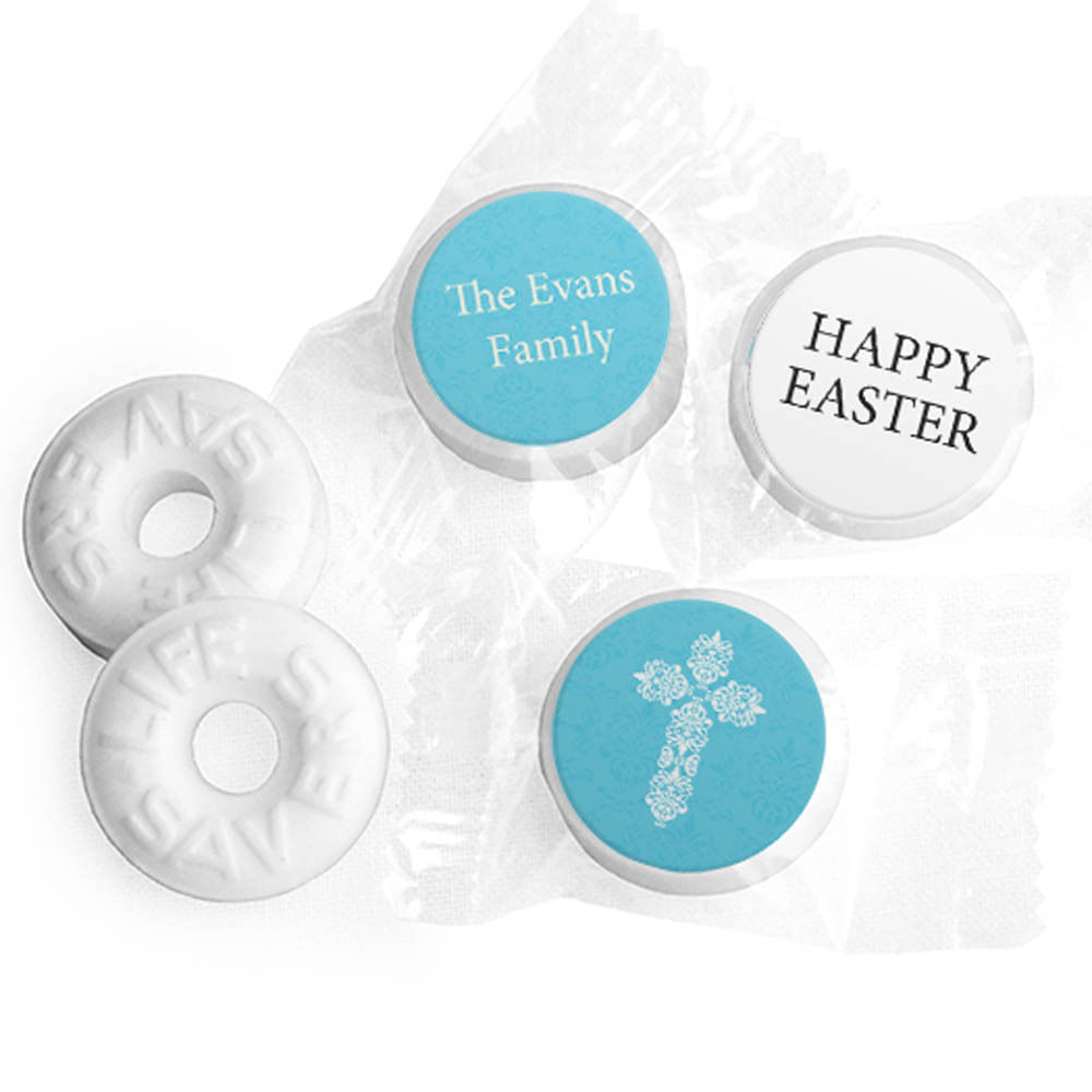Personalized Easter Blue Cross Life Savers Mints - JustCandy.com