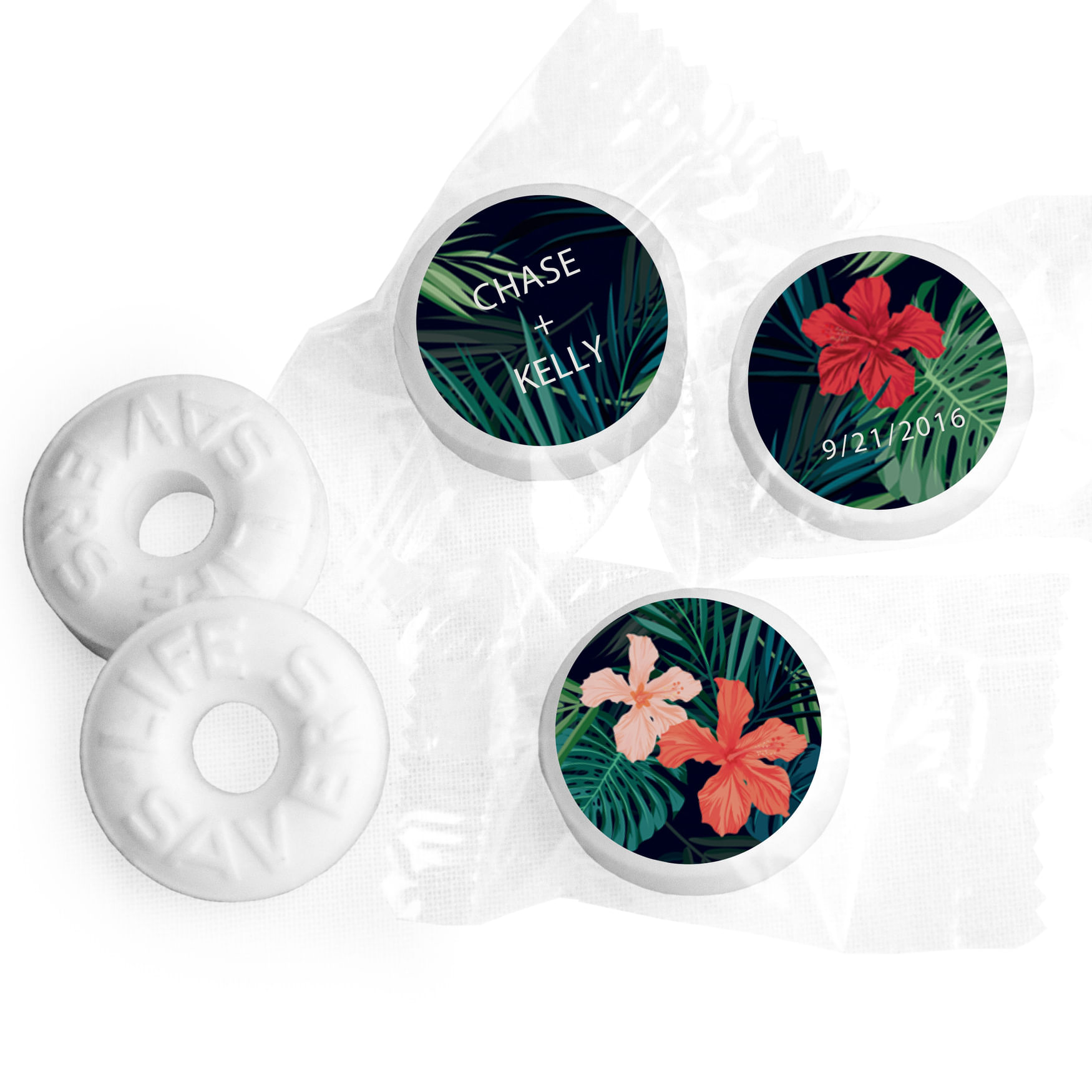 Personalized Mints Tropical Flowers Wedding Favors - JustCandy.com