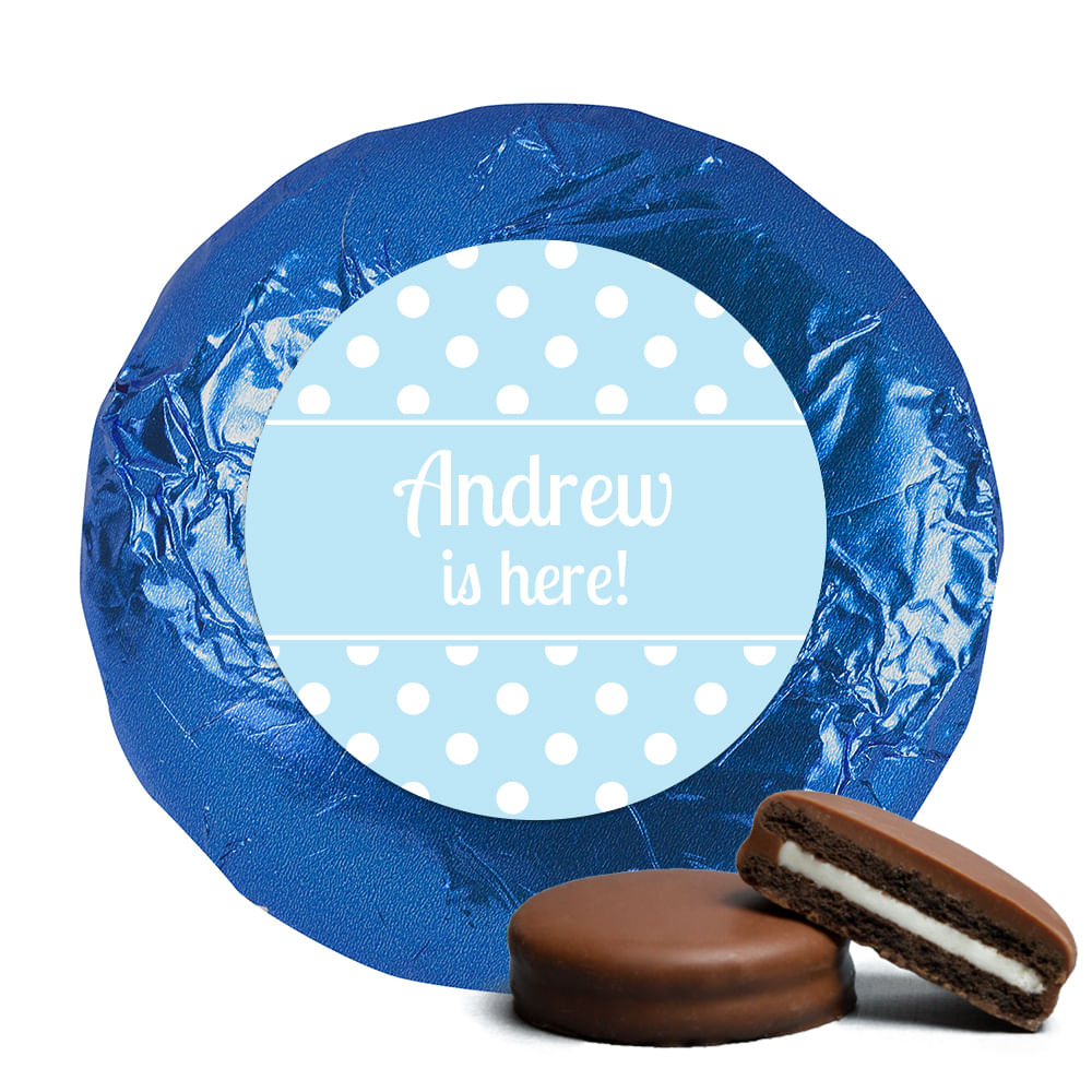 Baby Boy Announcement Chocolate Covered Oreos Polka Dots - JustCandy.com